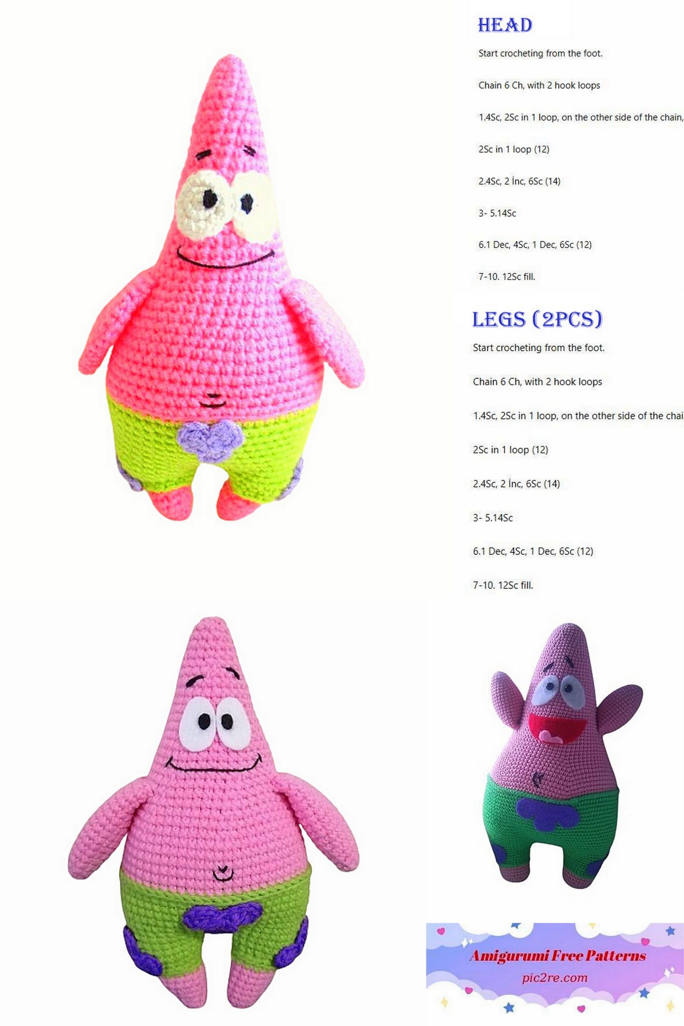 Crochet Patrick Star Amigurumi Free Pattern - Amigurumi Patterns